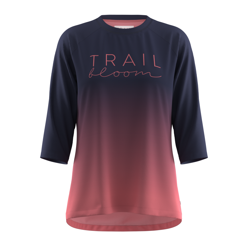 Ladies MTB Jersey Ombre Print 3/4 Sleeve in Coral – Trailbloom